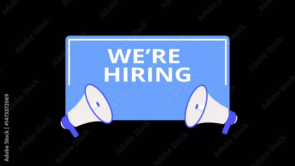 We are hiring banner template animation on black background, we're ...