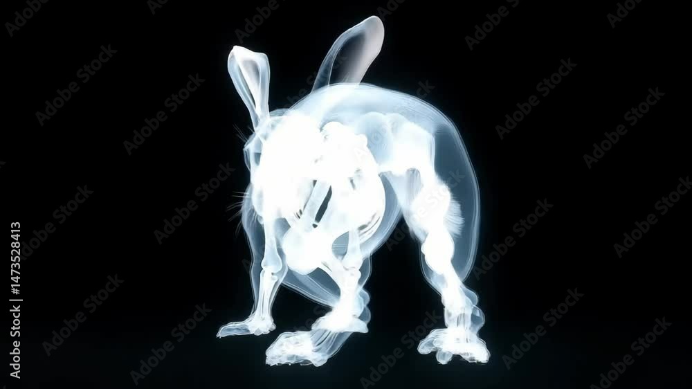 A detailed X-ray scan of a rabbit, clearly showing its bones and ...