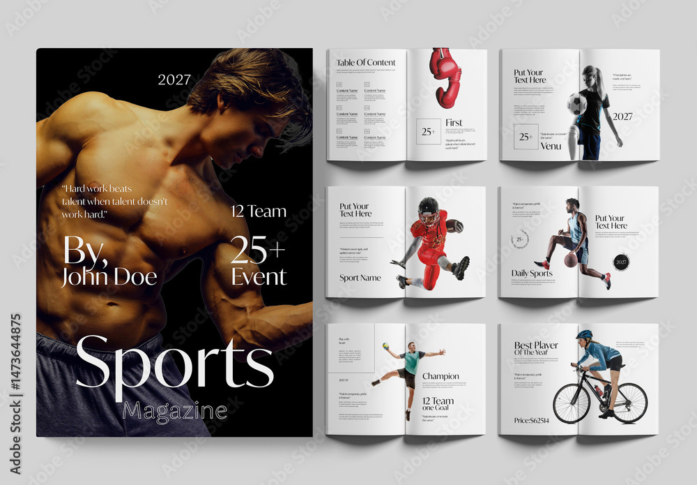 Modern Sports Magazine Cover and Layout Design Stock Template | Adobe Stock