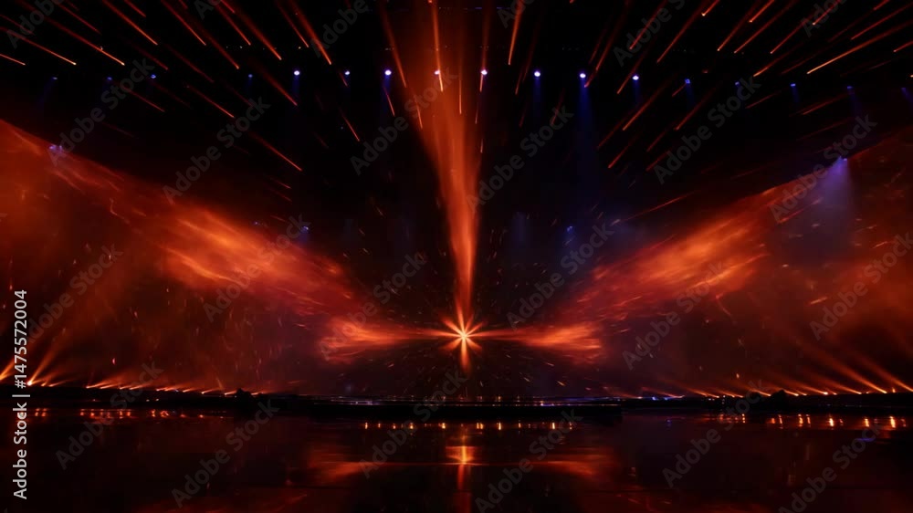 powerful fire burst backdrop on elegance stage show with spotlight in ...