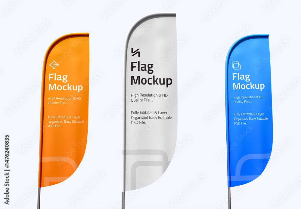 Three Convex Flag Banner Mockup Stock Template | Adobe Stock