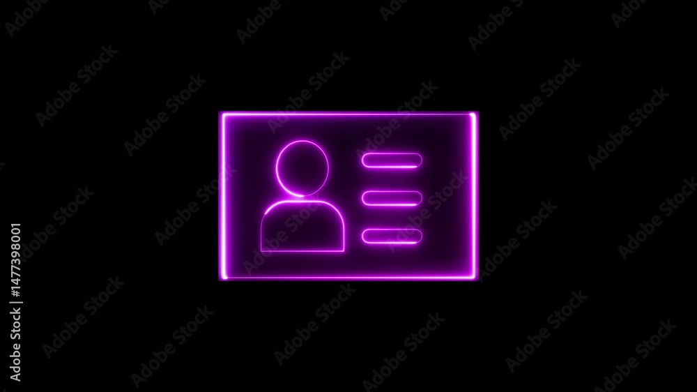 Animation of glowing neon ID Card icon. Neon Identification card ...