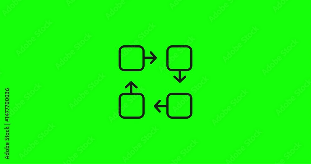 Aesthetic line PDCA cycle animation. Iterative workflow loop on green ...