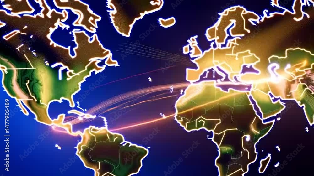 Global Blue World Map Loop — A seamless animated visualization featuring a glowing blue world ...