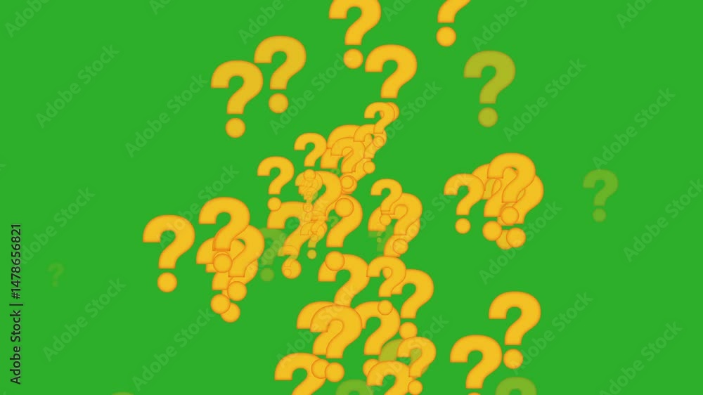 Yellow question mark animation on green screen background, thinking ...