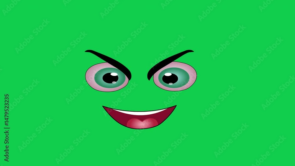 Cartoon angry eyes with evil grin on green screen, perfect for ...