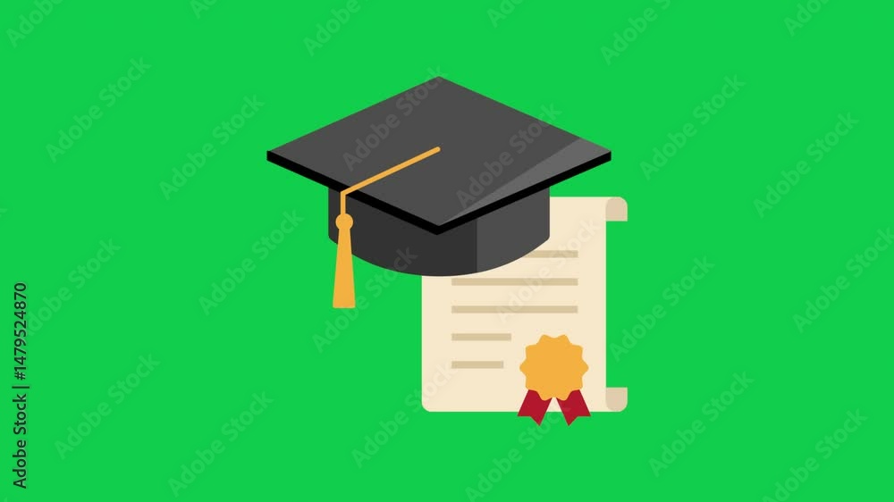 Animated graduation cap and diploma on green screen, perfect for ...