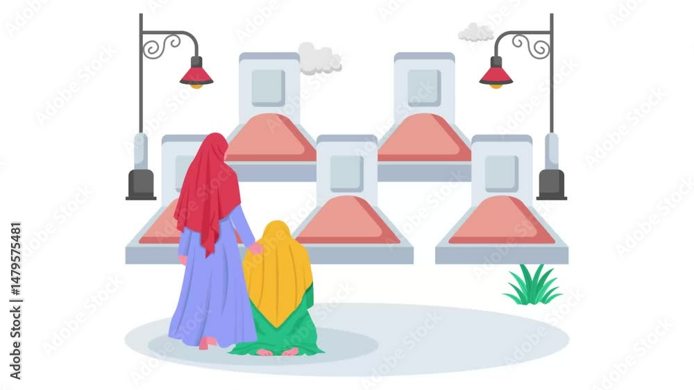 Vídeo do Stock: Women visiting graveyard animation praying for mercy ...