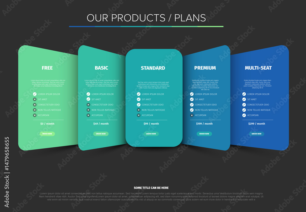 Modern Pricing Table Design Layout with five options Stock Template ...