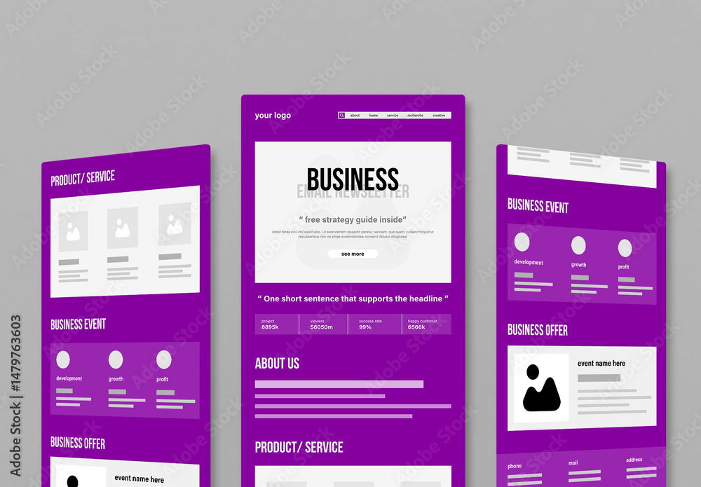 Business Newsletter Wireframe Template Layout Stock Template | Adobe Stock