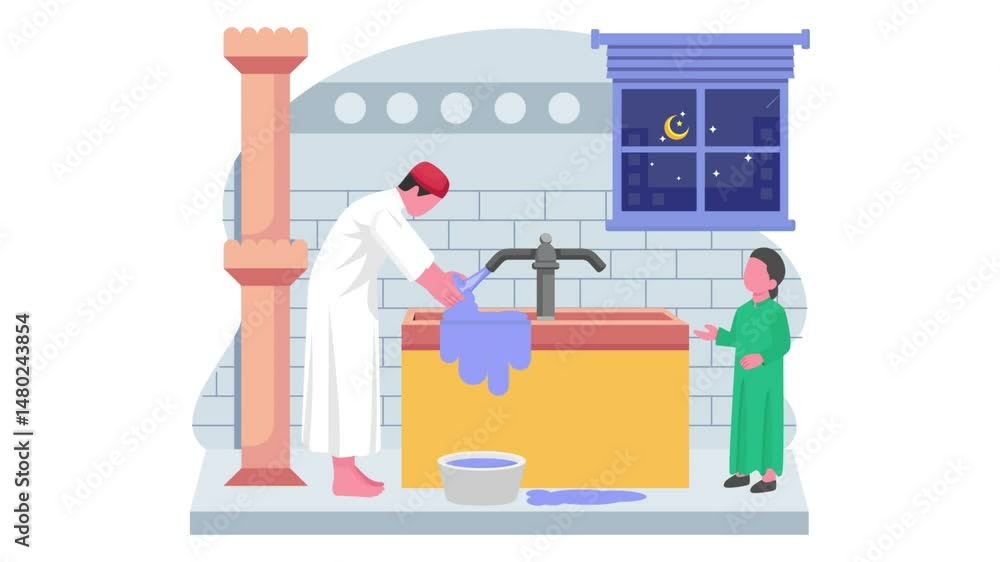 Arabic Boy performing ablution animation, Person Preparing himself for ...