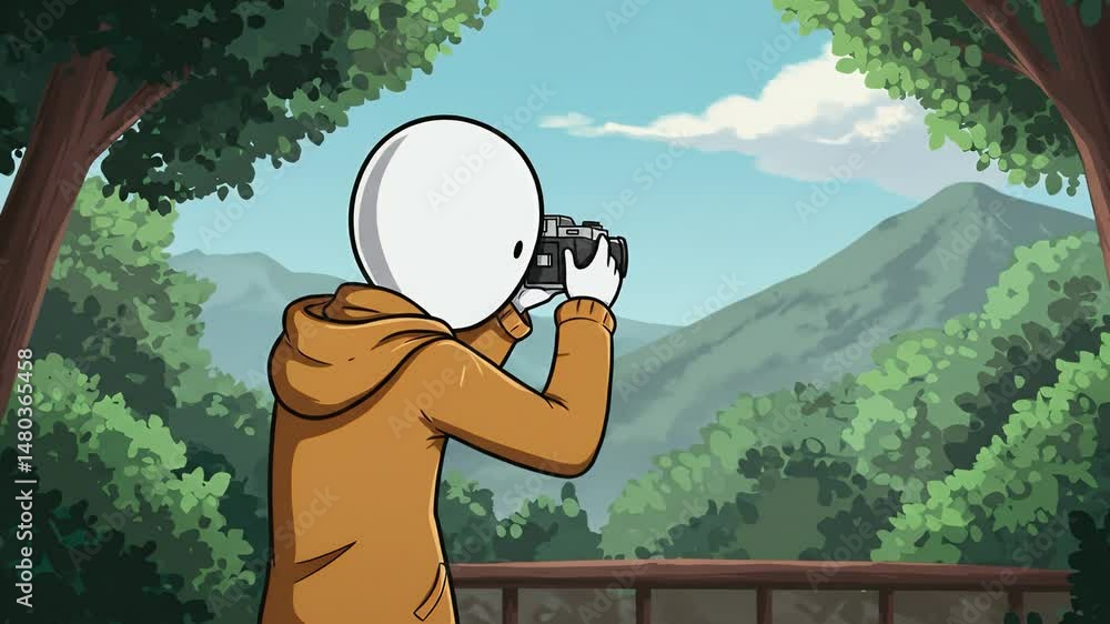 Stickman Character in Anime Style Animation Taking Nature Photos vídeo ...