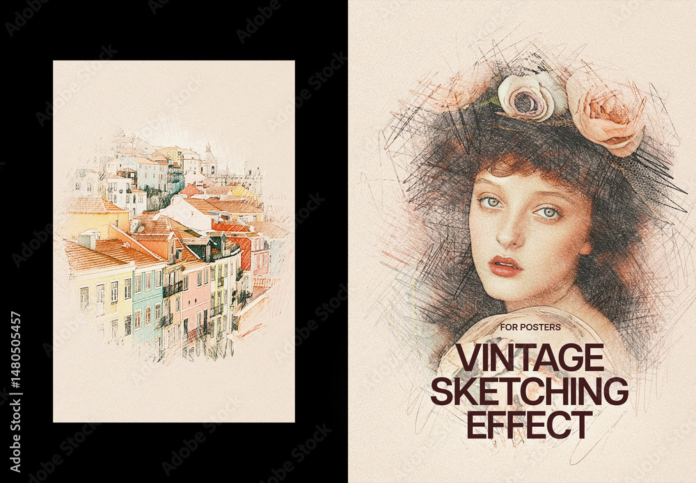 Vintage Sketching Poster Effect Mockup Stock Template | Adobe Stock