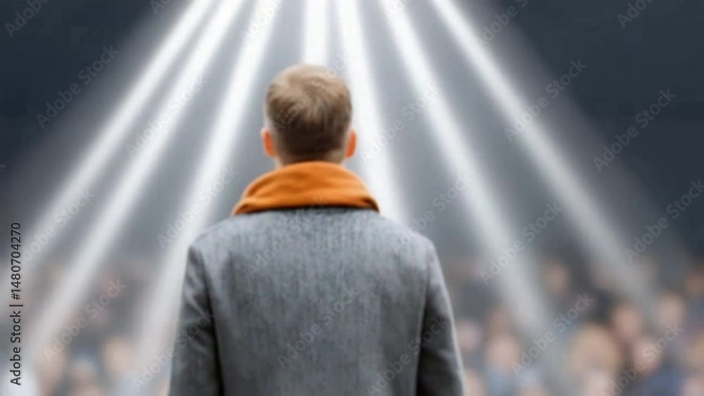 A Man Facing Spotlight: A man stands in the light of the spotlight ...