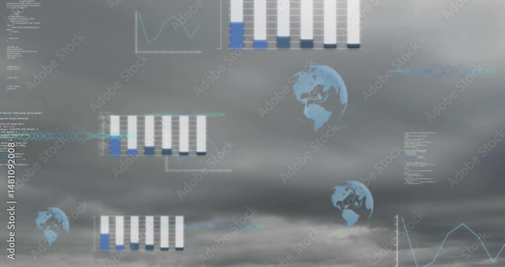Floating data visualizations across cloudy sky, highlighting charts ...