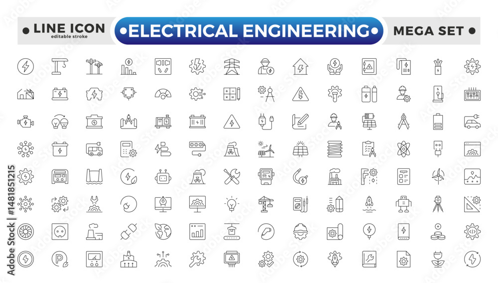 Electrical Engineering outline Icons set. Vector illustration in modern ...
