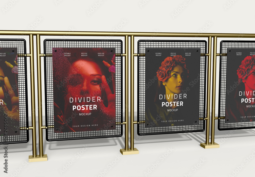 Posters Mockup with Metal Metal Divider Frame Stock Template | Adobe Stock
