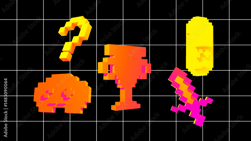 8 Bit Computer Game Icons Stock Template | Adobe Stock