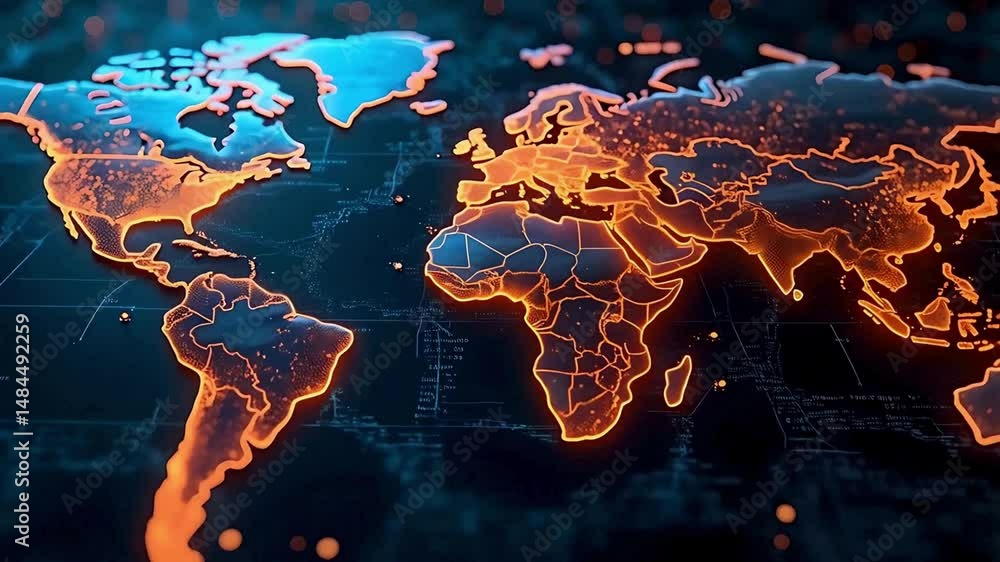 World map animation: digital earth globe with continents and countries ...