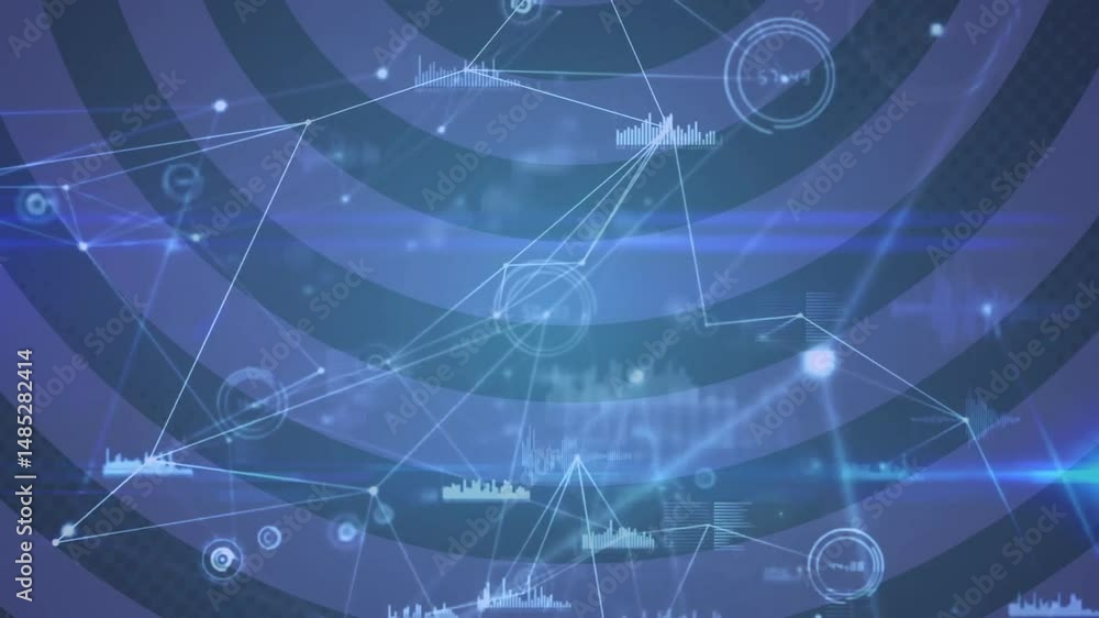 Interconnected network nodes showing flat design data interface with ...