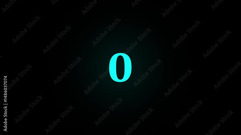 5 Minute countdown timer animation, 5-0 counting up seconds neon number.Glowing neon circle 5 ...