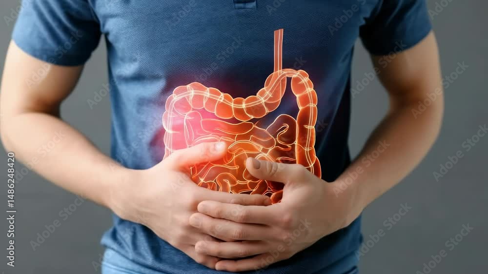 Bowel imagery: gut section, intestinal outline, abdominal system, organ ...