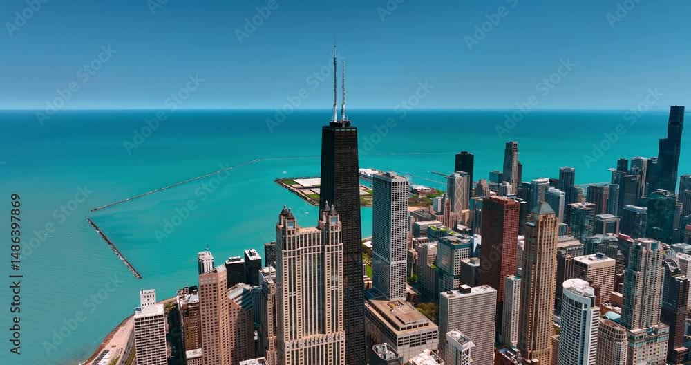 Stunning skyscrapers on the lakefront of Michigan Lake. Tower of John ...