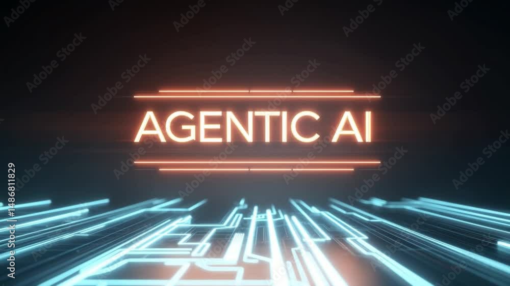 Agentic AI Neon Sign: Futuristic neon sign displaying "Agentic AI" in a ...