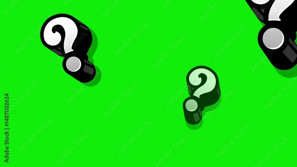 Question mark animation on green screen background, thinking, confused ...