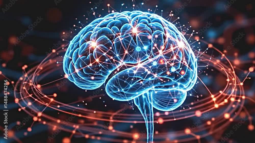 spectacular x ray styled human brain image, in rotating motion ...