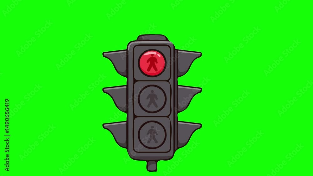 Three-color traffic light for pedestrians, red, yellow and green light ...