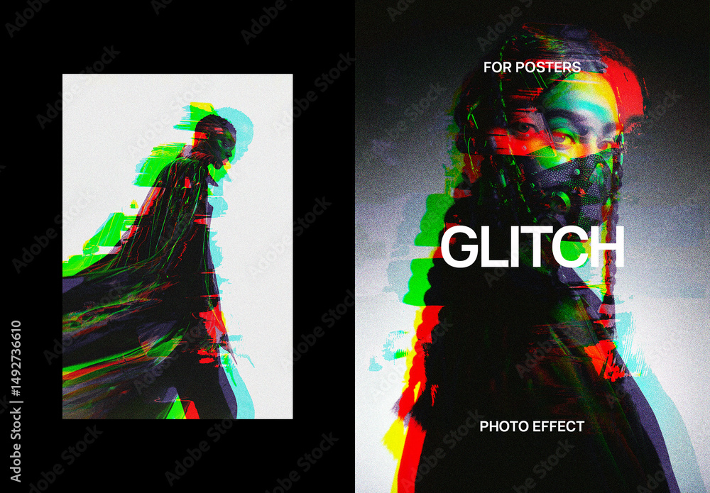 Glitch Photo Effect Poster Template Mockup Stock Template | Adobe Stock
