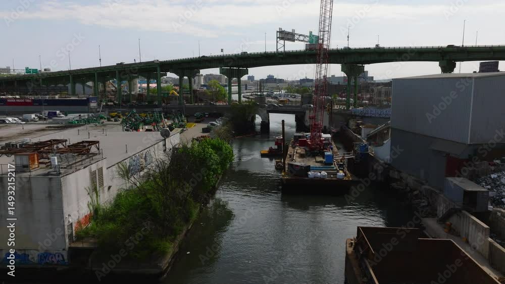 Dynamic drone footage of the Brooklyn-Queens Expressway (BQE) adjacent ...