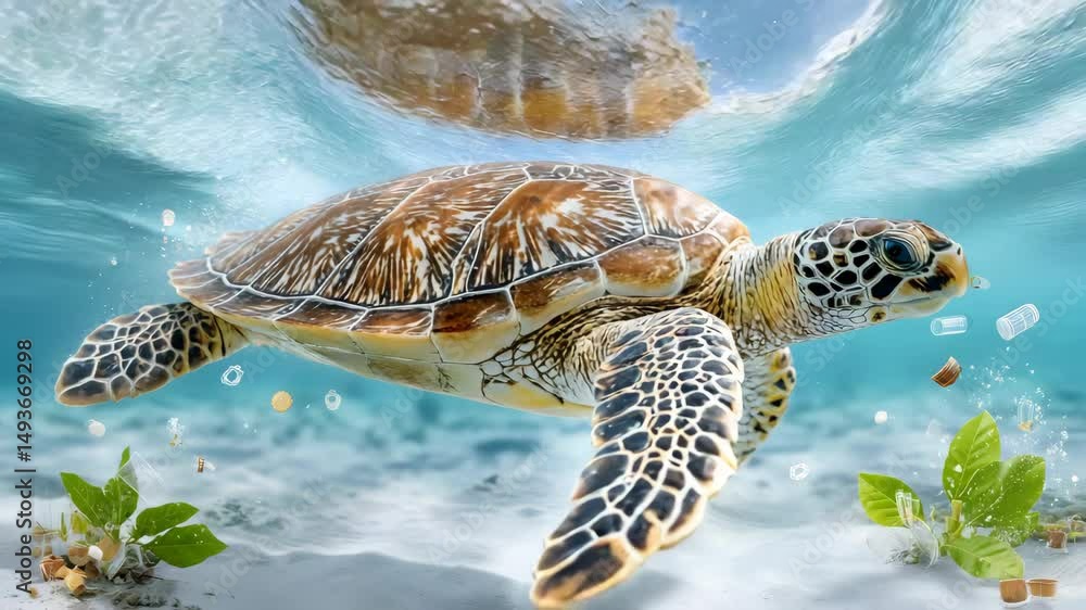 Marine Life vs Microplastic Waste Microplastic Pollution Awareness Sea ...