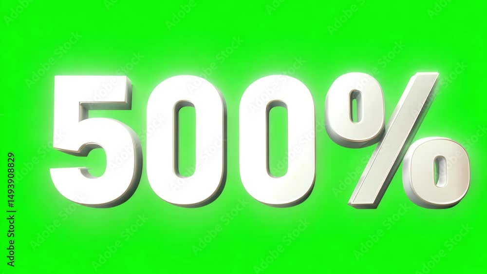 500 Percentage animation on green screen background. Indicator cartoon ...