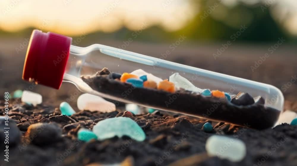Microplastics in soil a test tube with soil sample - soil contaminated ...