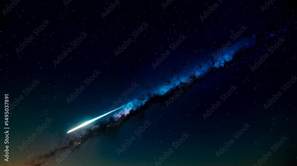 Brilliant meteor streaking across the twilight sky leaving a bright ...