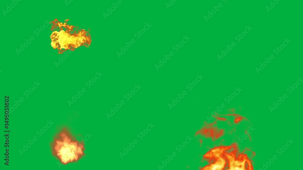 Animated cartoon fire, flames, burning logs, and embers on green screen ...