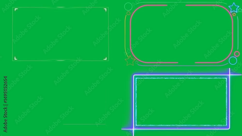 four 2d animated cartoon on 4k green screen, marker boxes and ...