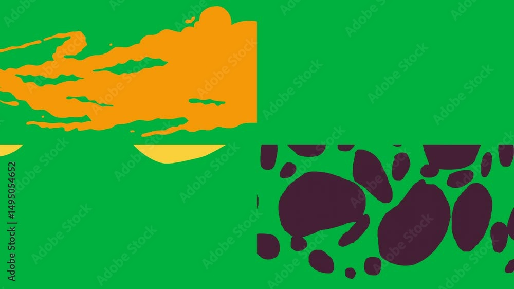 2d character animated cartoon on green screen pink patch, yellow lines ...