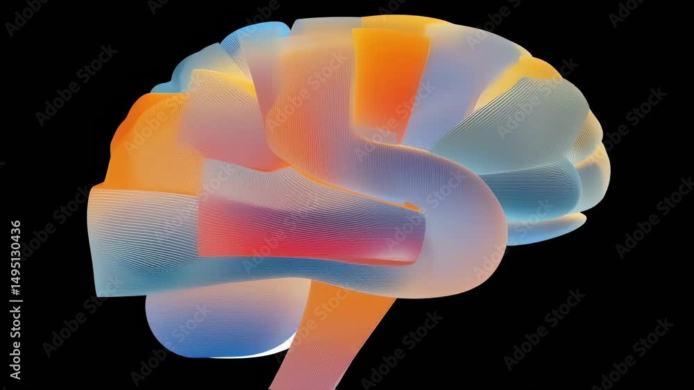An abstract representation of a brain with sections glowing in vibrant ...