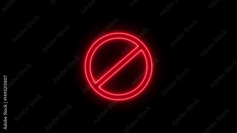 Neon warning attention icon animation.Neon line Triangle warning sign ...