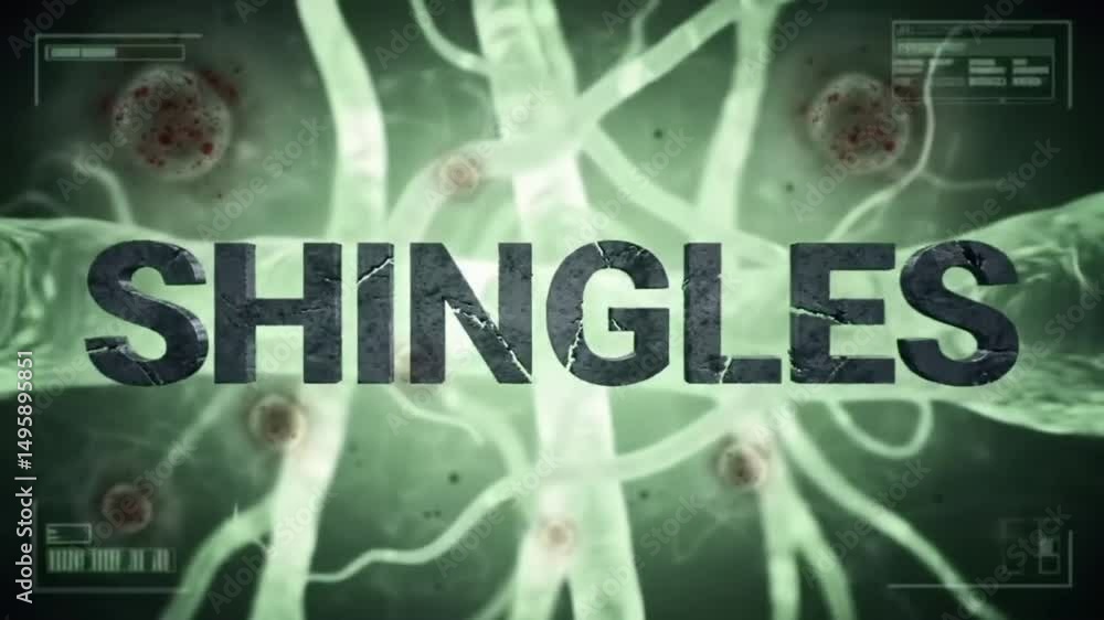 Metallic “SHINGLES” Text with Hazy Nerve Pathways and Red Skin Rash ...