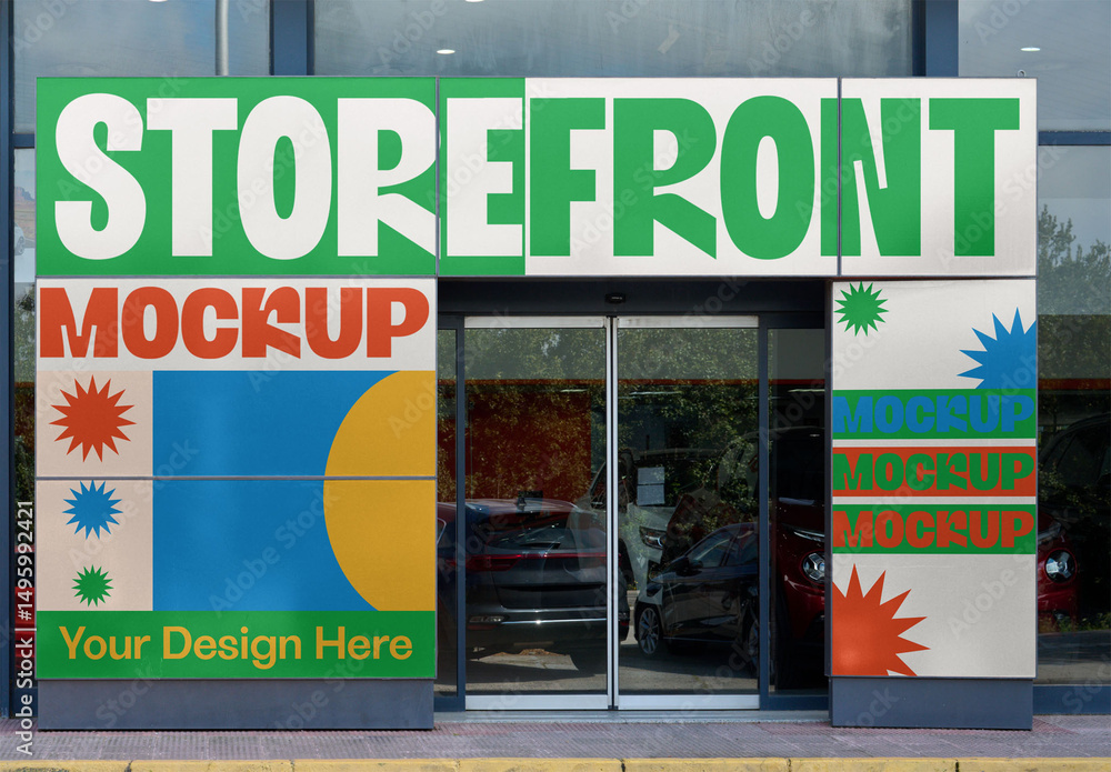 Storefront mockup featuring three unique spaces Stock Template | Adobe ...