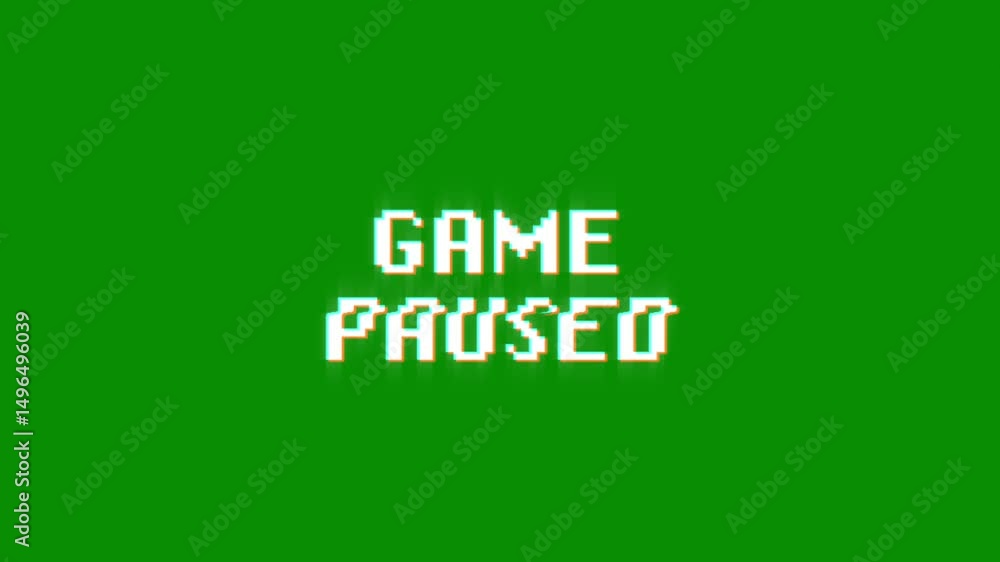 game paused 8-bit pixel text animation with dynamic glitch distortion ...