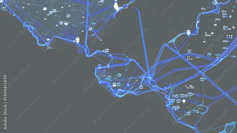 Dynamic digital map of transport network, 3D visualization of routes ...