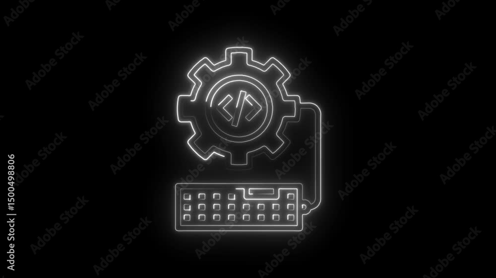 Software development process animation showing a keyboard and gear with ...