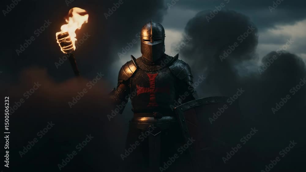holding a flaming torch, Courageous knight wielding a flaming torch ...