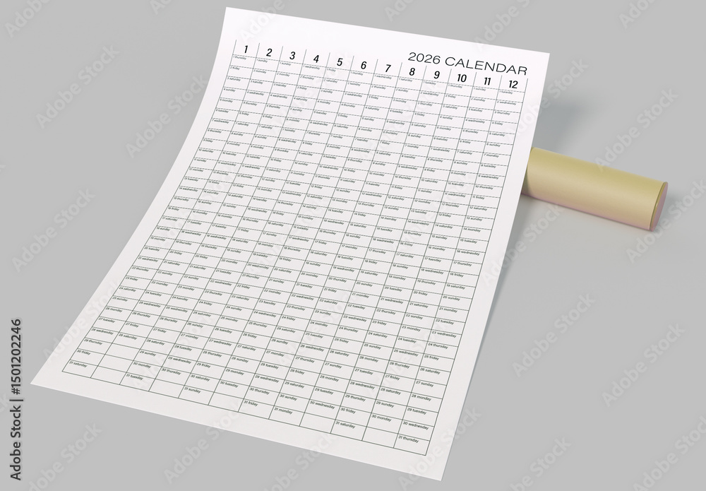 Full Year 2026 Grid Calendar Template Stock Template | Adobe Stock
