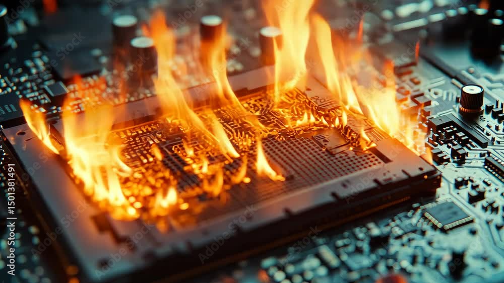 Burning Computer Processor on Motherboard: Overheated CPU, Malfunction ...